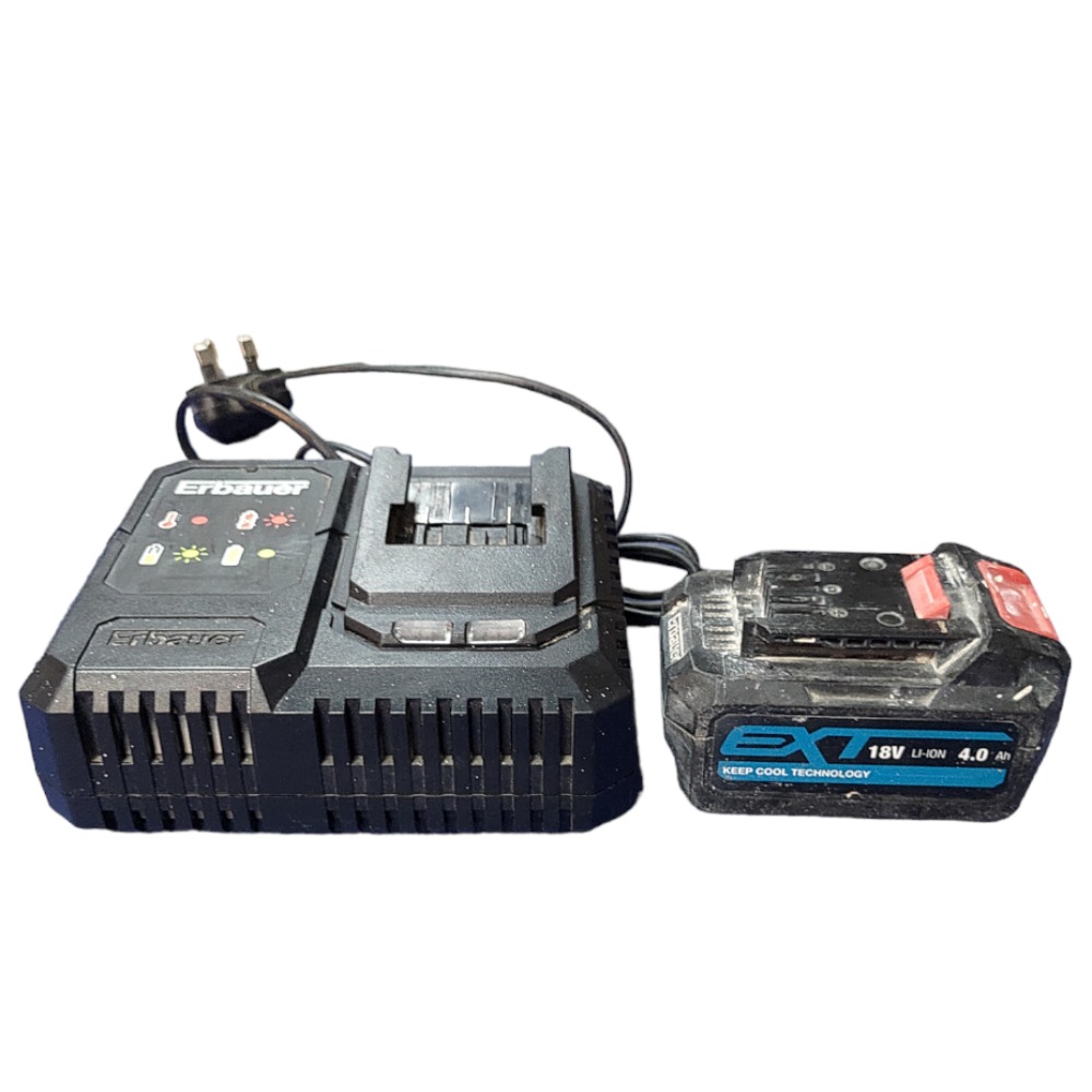 Pre-owned Erbauer EXT 18V 4Ah Li-ion Genuine Battery + charger - Own4Less